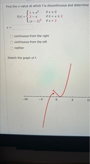 Solved Find the x-value at which f is discontinuous and | Chegg.com