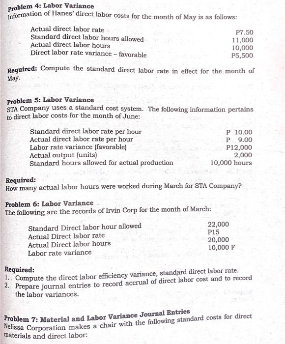 Solved STRAIGHT PROBLEMS Problem 1: Material Variance | Chegg.com