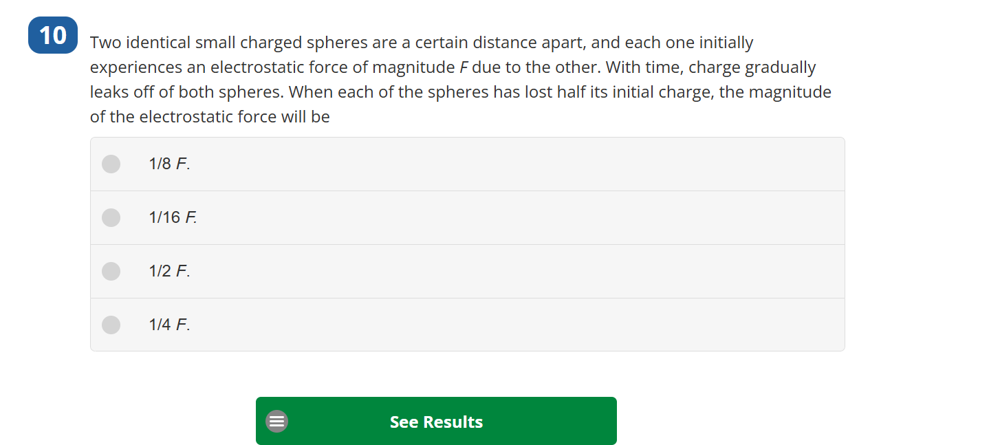 Solved 10 ﻿Two identical small charged spheres are a certain | Chegg.com