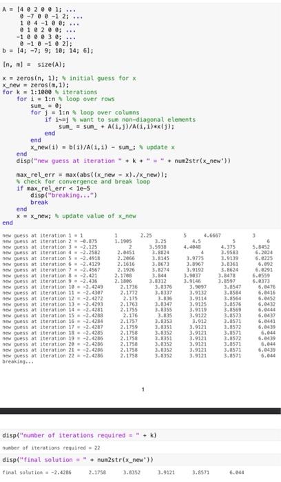 in matlab, turn this answer from jacobi method into | Chegg.com