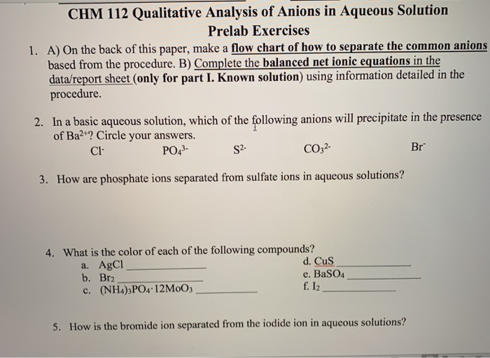 Solved 2 Qualitative Analysis of Anions in Aqueous | Chegg.com