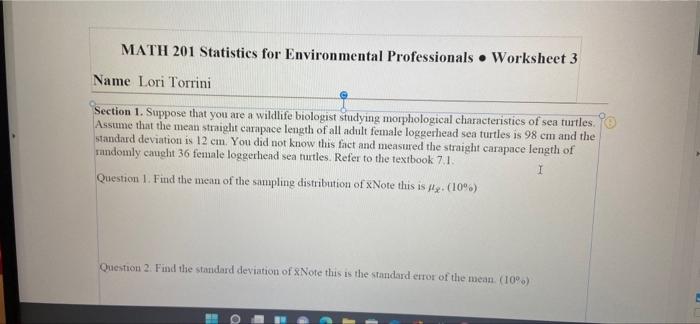 Solved MATH 201 Statistics for Environmental Professionals | Chegg.com