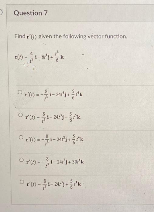 Solved Find r′(t) given the following vector function. | Chegg.com
