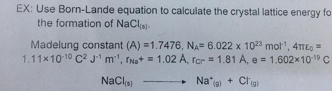 Lattice Energy Equation