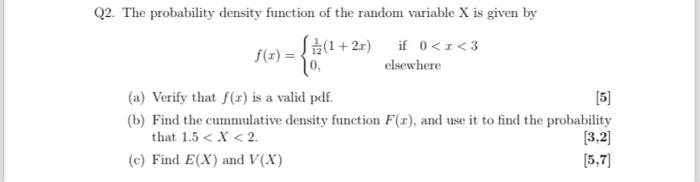 Solved Q2. The probability density function of the random | Chegg.com