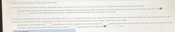 Solved A cube of iridium was measured using various | Chegg.com
