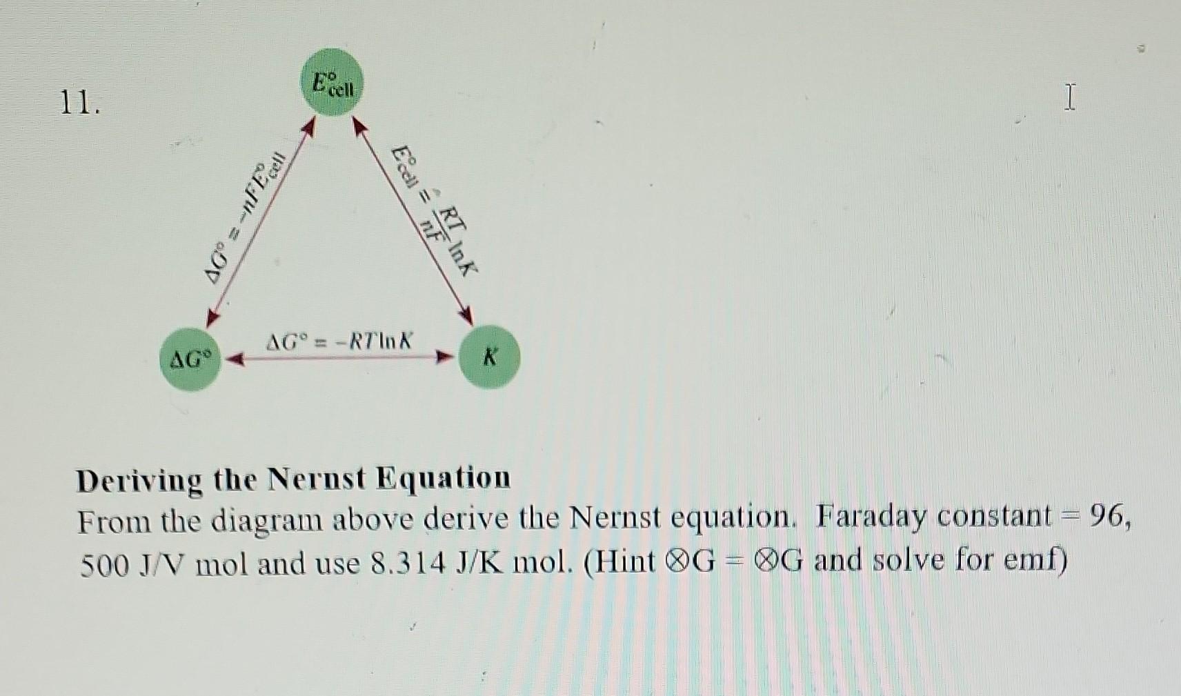 Solved Deriving the Nernst Equation From the diagram above | Chegg.com