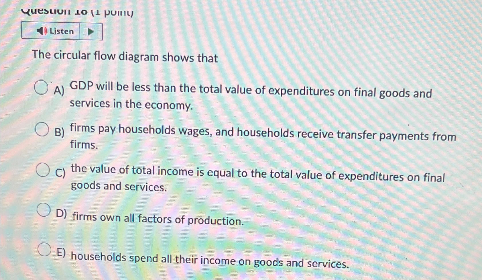 Solved The circular flow diagram shows thatA) ﻿GDP will be | Chegg.com