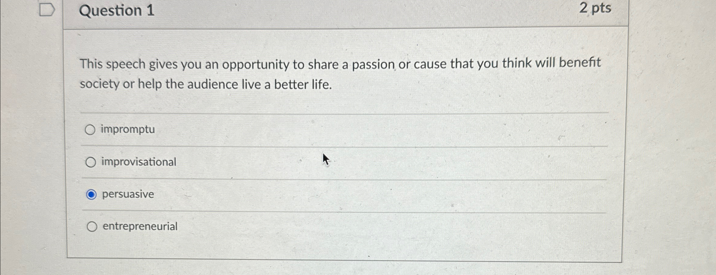Solved Question 12 ﻿ptsThis speech gives you an opportunity | Chegg.com