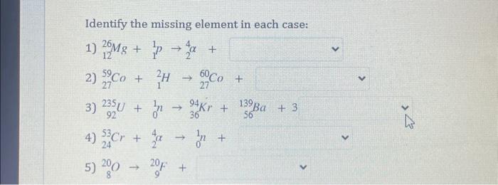 Solved Identify the missing element in each case: 1) | Chegg.com