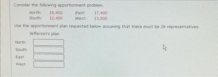 Solved Consider the following apportionment problem. Use the | Chegg.com