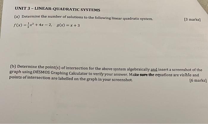 Solved UNIT 3 - LINEAR-QUADRATIC SYSTEMS (a) Determine the | Chegg.com