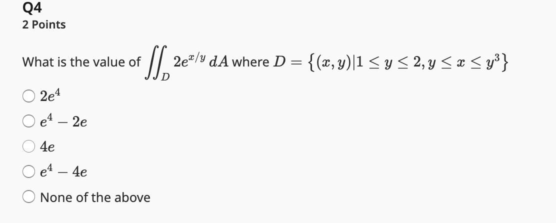 Solved Q42 ﻿PointsWhat is the value of ∬D2exydA ﻿where | Chegg.com