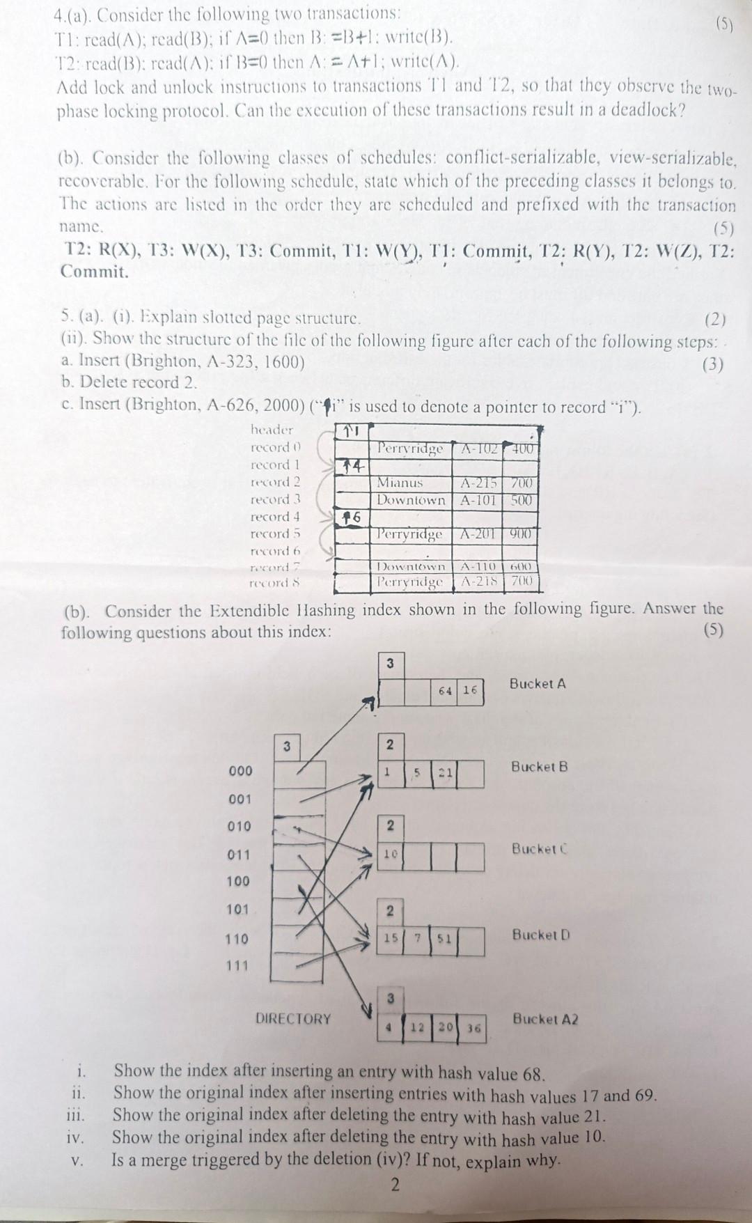 Solved 4.(a). Consider the following two transactions: T1: | Chegg.com
