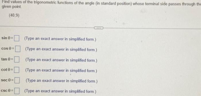 Solved Find values of the trigonometric functions of the | Chegg.com