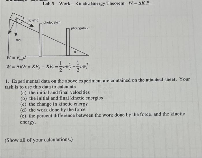 Solved Lab 5 - Work - Kinetic Energy Theorem: W=ΔK.E. | Chegg.com