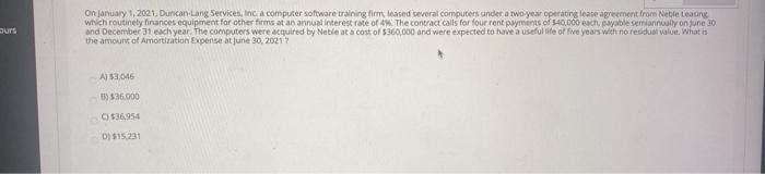 Solved ours On January 1, 2021. Duncan Lang Services, Inc a | Chegg.com