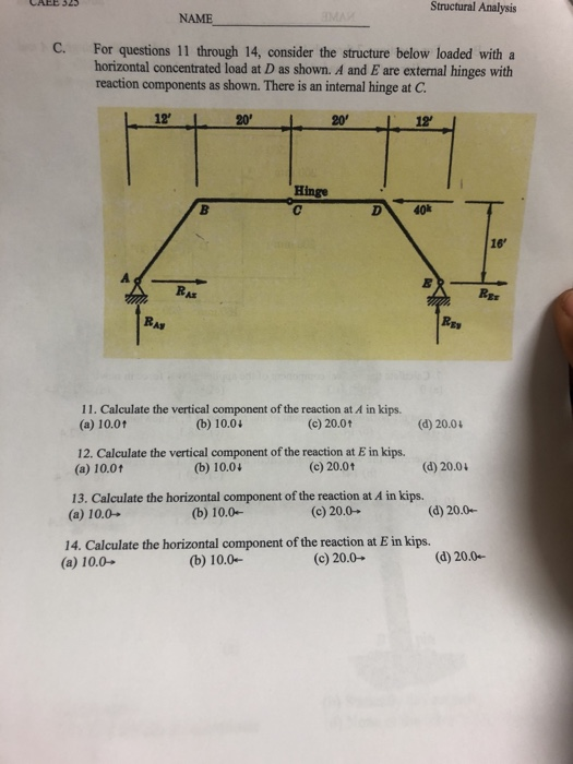 Solved LAEE 525 Structural Analysis NAME C. For questions 11 | Chegg.com