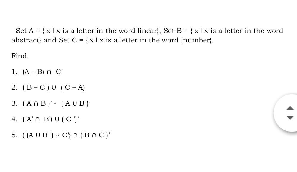 Solved Set A={x∣x is a letter in the word linear }, Set | Chegg.com
