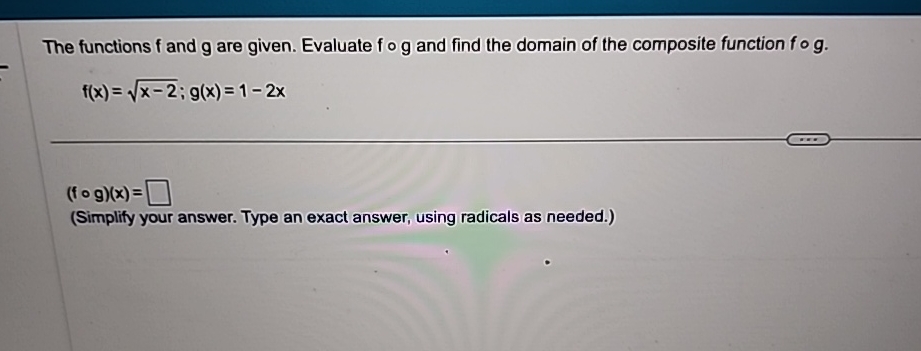 Solved The functions f ﻿and g ﻿are given. Evaluate f@g ﻿and | Chegg.com