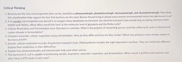 Solved Critical Thinking 1. Bacteria are the only | Chegg.com