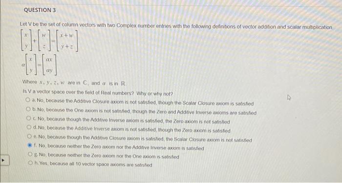 Solved Let V be the set of column vectors with two Complex | Chegg.com