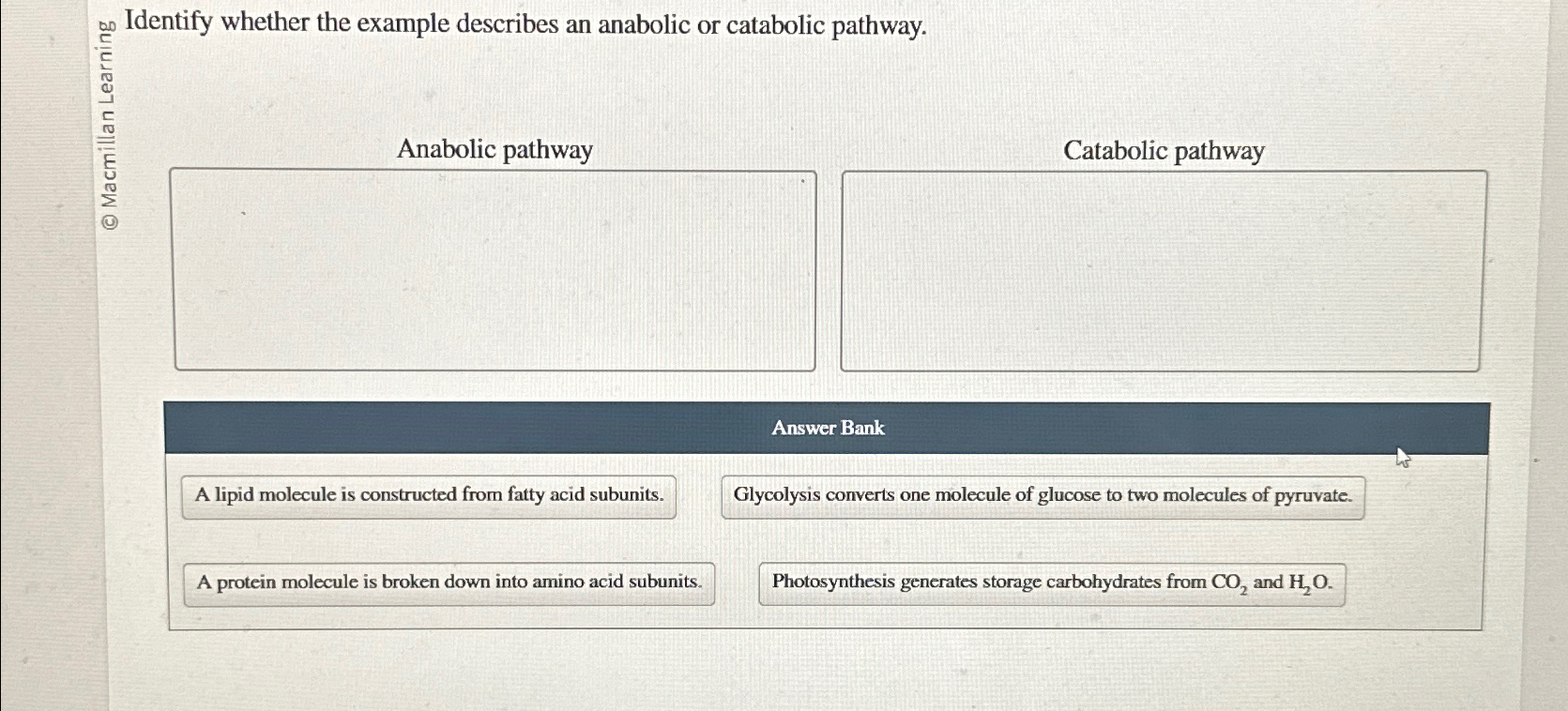 Solved Identify whether the example describes an anabolic or | Chegg.com