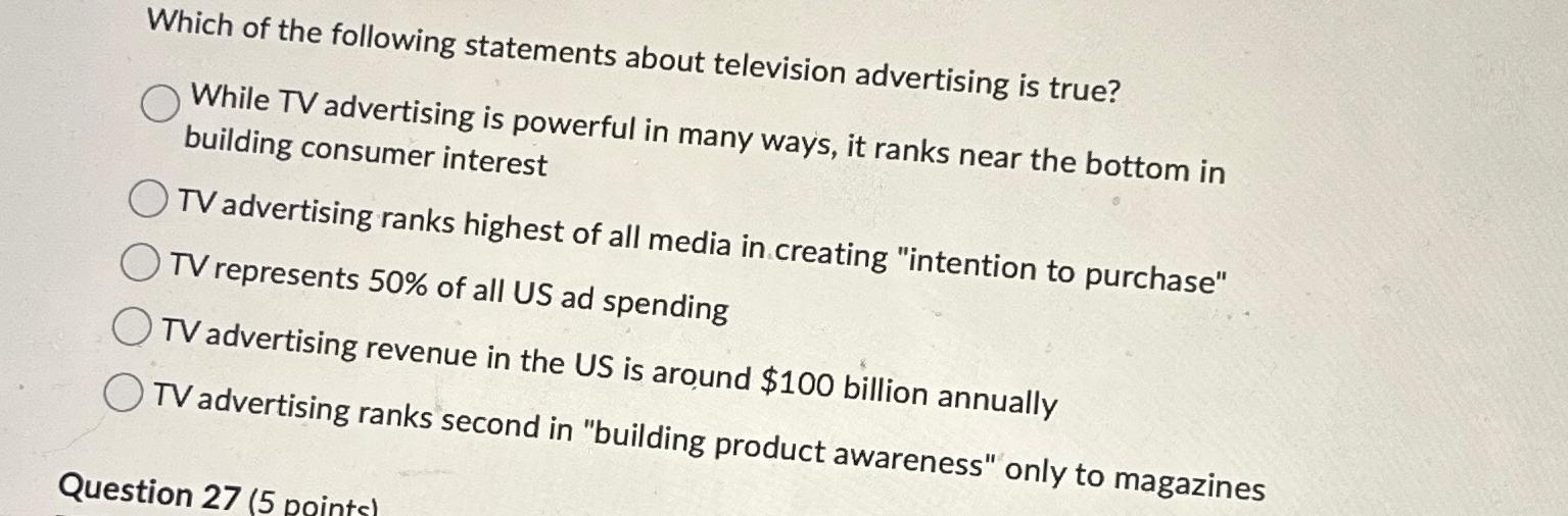 Solved Which of the following statements about television | Chegg.com