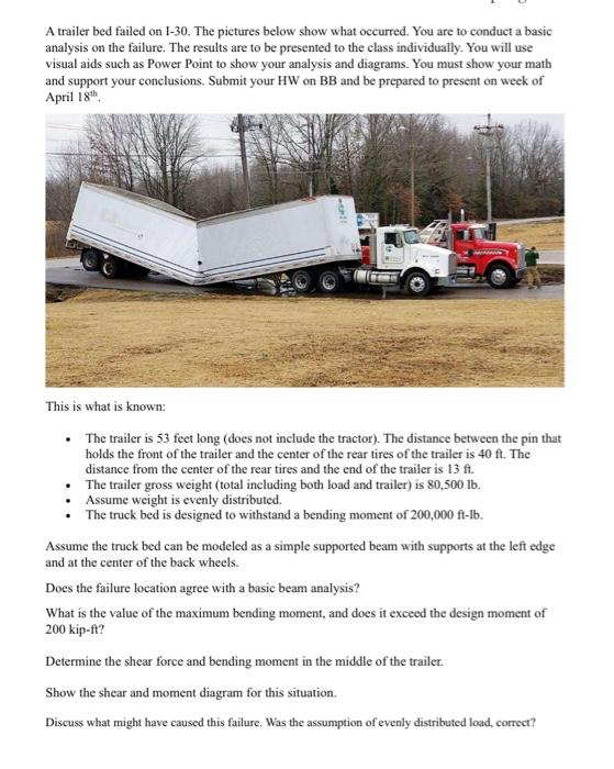 Solved A trailer bed failed on I-30. The pictures below show | Chegg.com