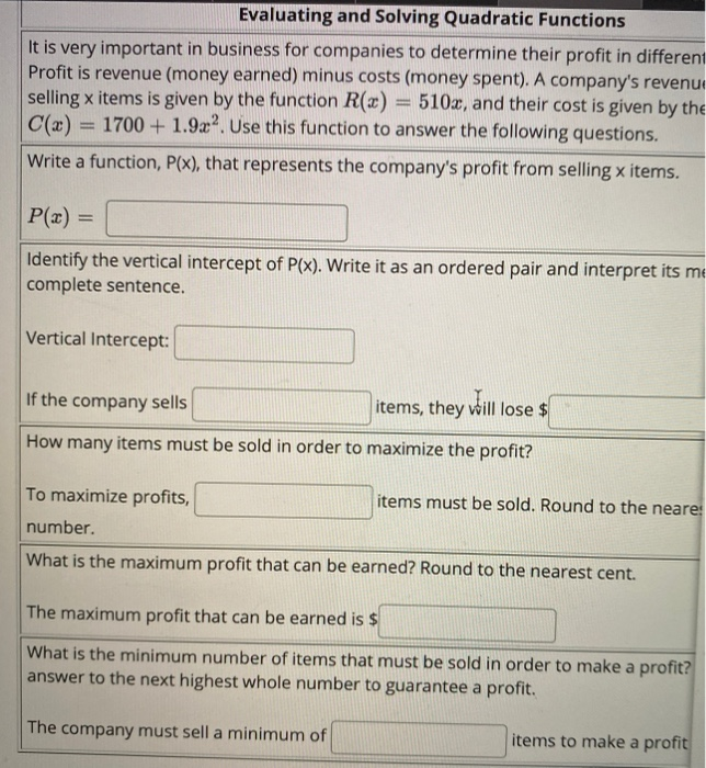 Solved Evaluating and Solving Quadratic Functions It is very | Chegg.com