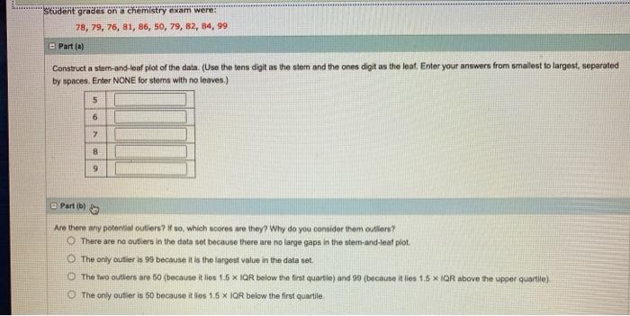 Solved Student grades on a chemistry exam were: 78, 79, 76, | Chegg.com