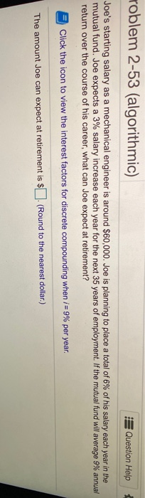 Solved moblem 2-53 (algorithmic) Question Help Joe's | Chegg.com