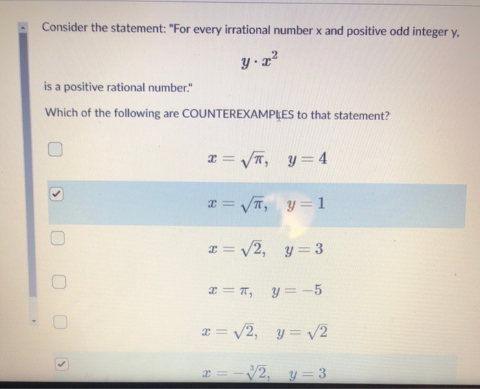 Solved Consider the statement: "For every irrational number | Chegg.com