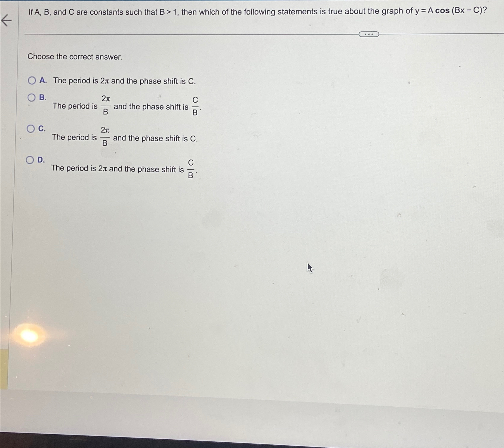 Solved If A,B, ﻿and C ﻿are constants such that B>1, ﻿then | Chegg.com