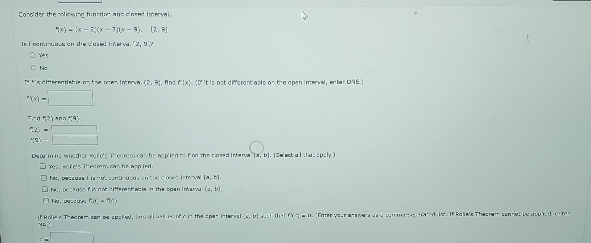 Solved Consider the following function and closed interval. | Chegg.com