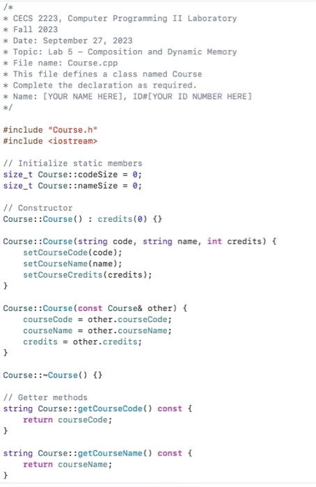 Solved | } else \{ \} void Course: :setNameSize (std: : | Chegg.com