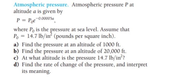 Solved Atmospheric pressure. Atmospheric pressure P at | Chegg.com