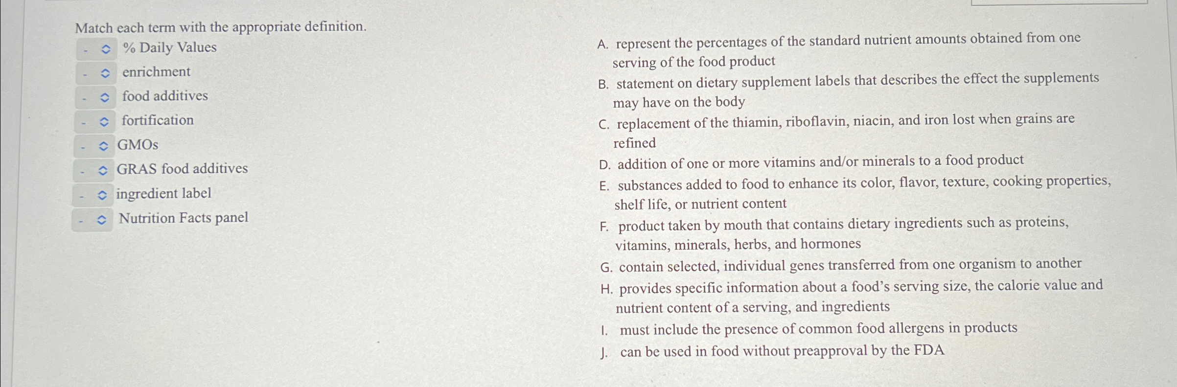 Solved Match each term with the appropriate definition.% | Chegg.com