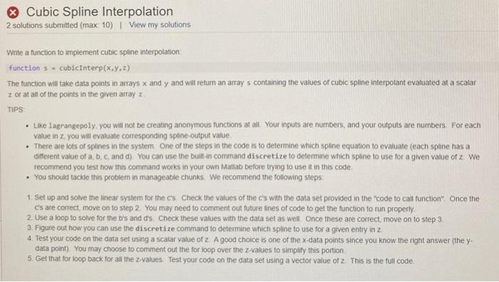 & Cubic Spline Interpolation 2 solutions submitted | Chegg.com
