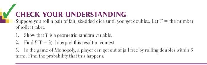 Solved CHECK YOUR UNDERSTANDING Suppose you roll a pair of | Chegg.com
