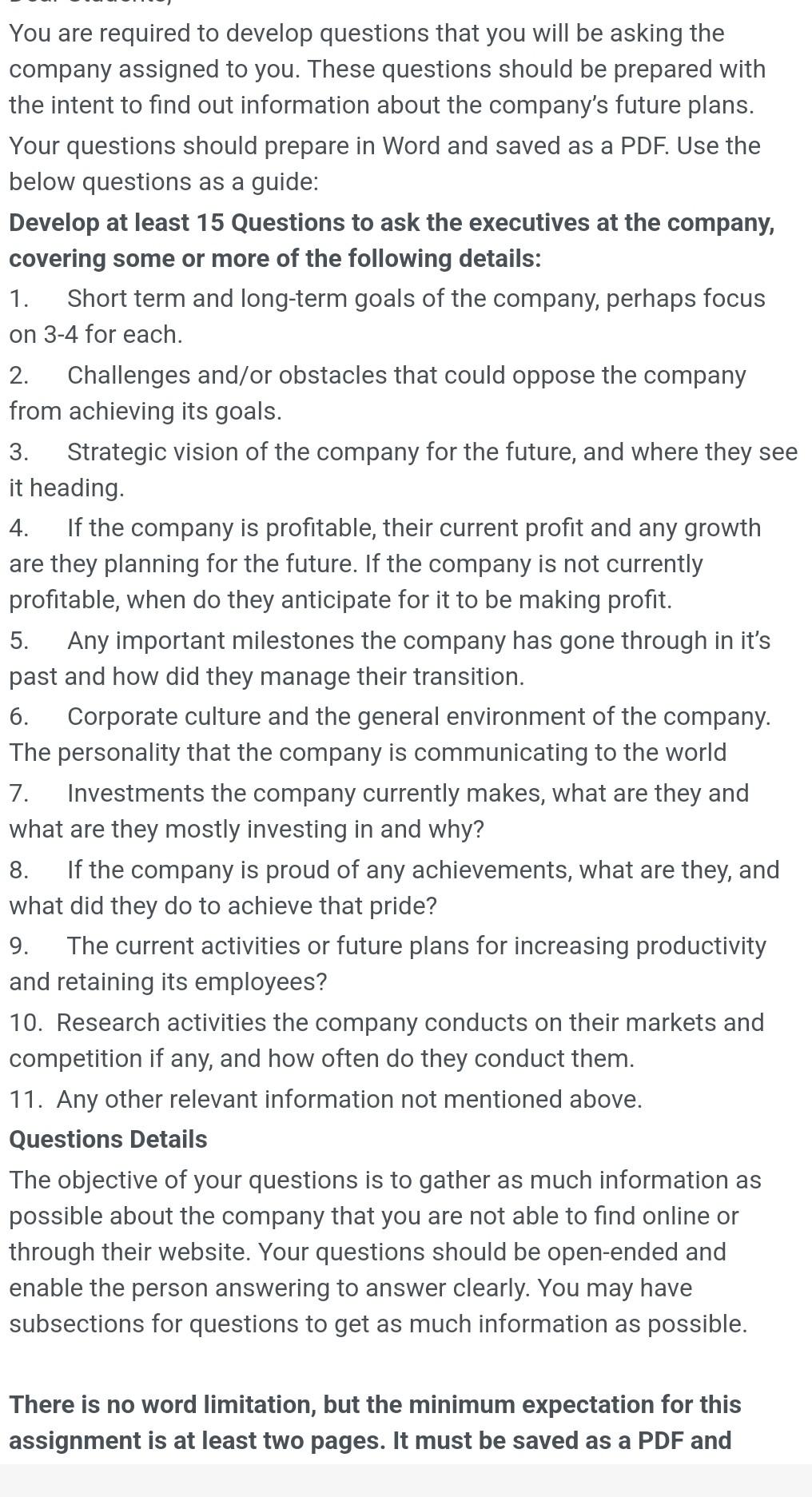 Solved You are required to develop questions that you will | Chegg.com