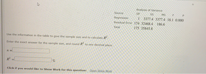 Solved Analysis Of Variance Source Df Ss Ms Fp Regression 1