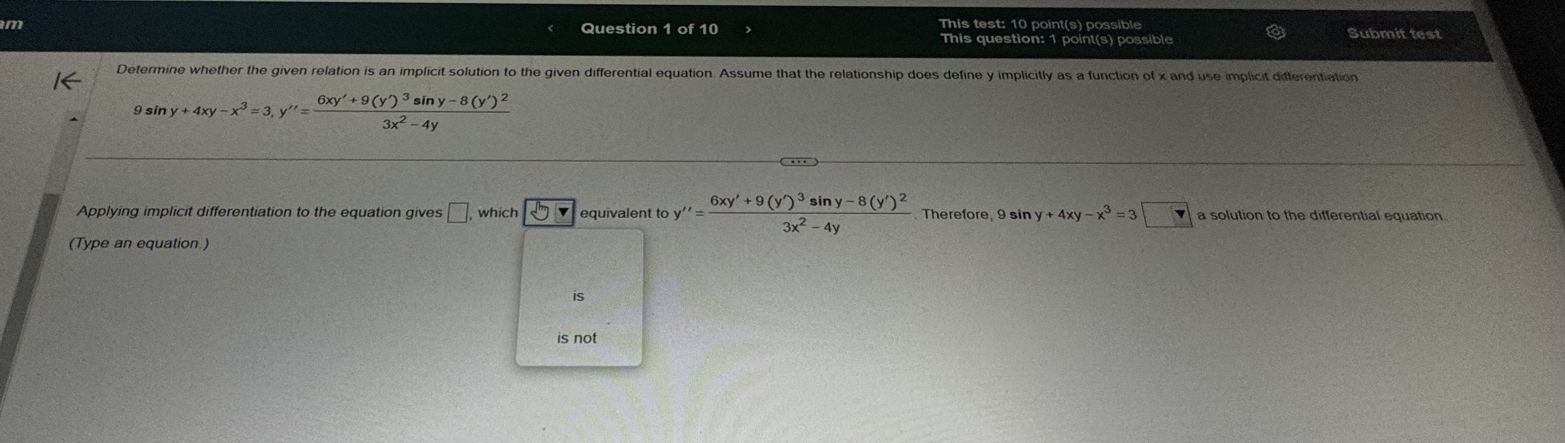 Solved Question 1 ﻿of 10This test: 10 ﻿point(s) | Chegg.com