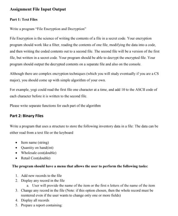 Solved Assignment File Input Output Part 1 Text Files Write