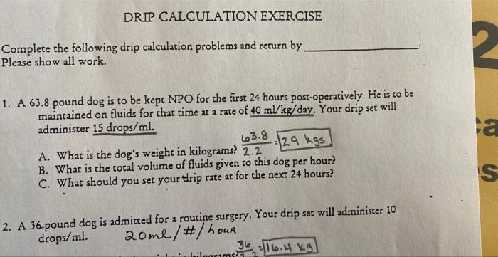 Solved Complete the following drip calculation problems and | Chegg.com