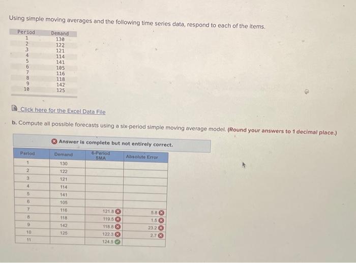 Solved Using simple moving averages and the following time | Chegg.com