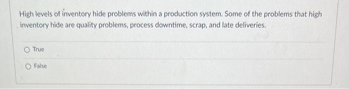 Solved High levels of inventory hide problems within a | Chegg.com