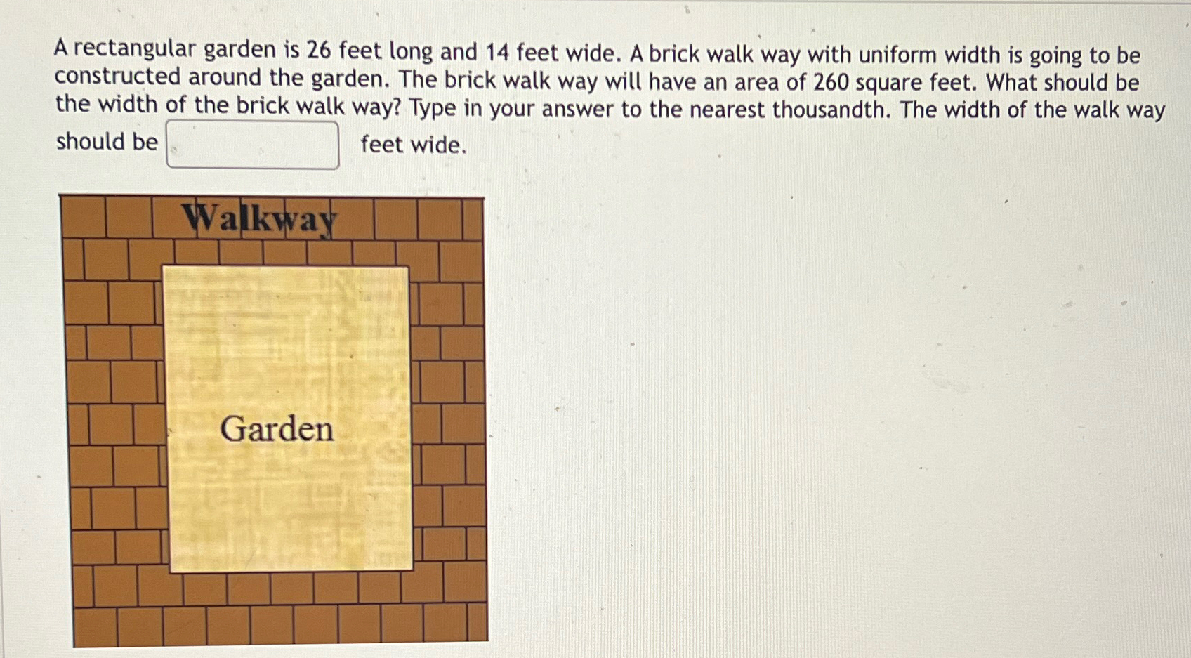 Solved A rectangular garden is 26 ﻿feet long and 14 ﻿feet | Chegg.com