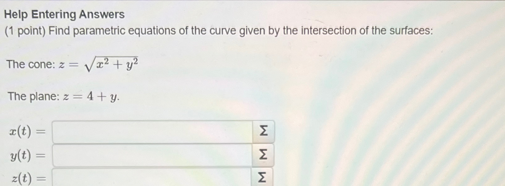Solved Help Entering Answers(1 point) Find parametric | Chegg.com Solved Help Entering Answers(1 point) Find parametric | Chegg.com