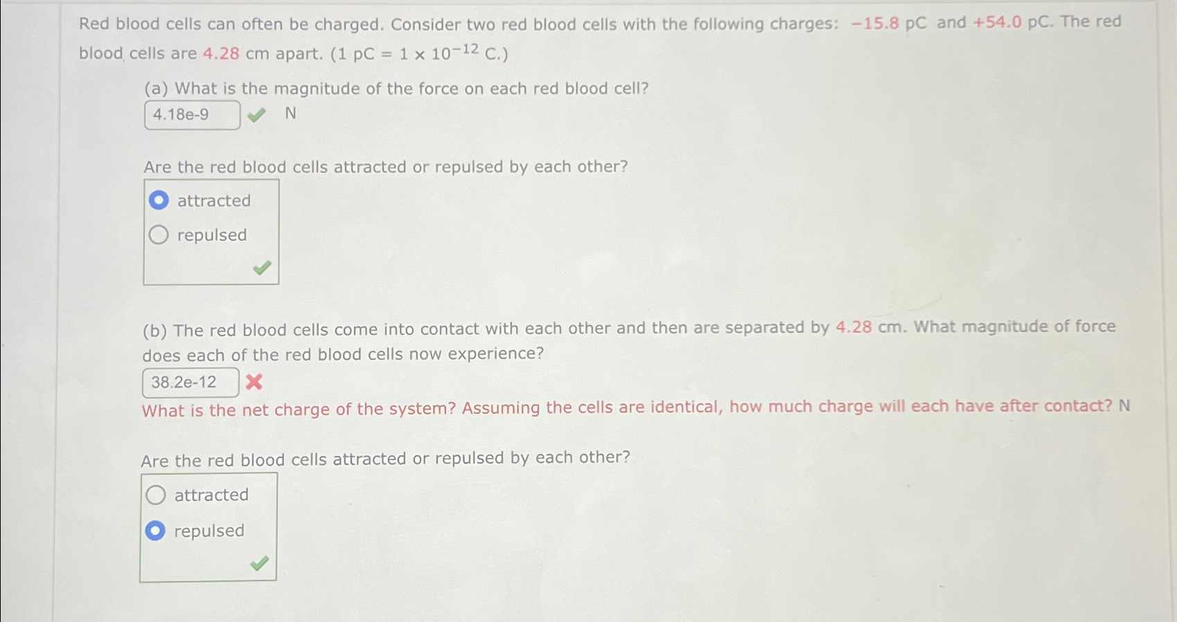 Red blood cells can often be charged. Consider two | Chegg.com